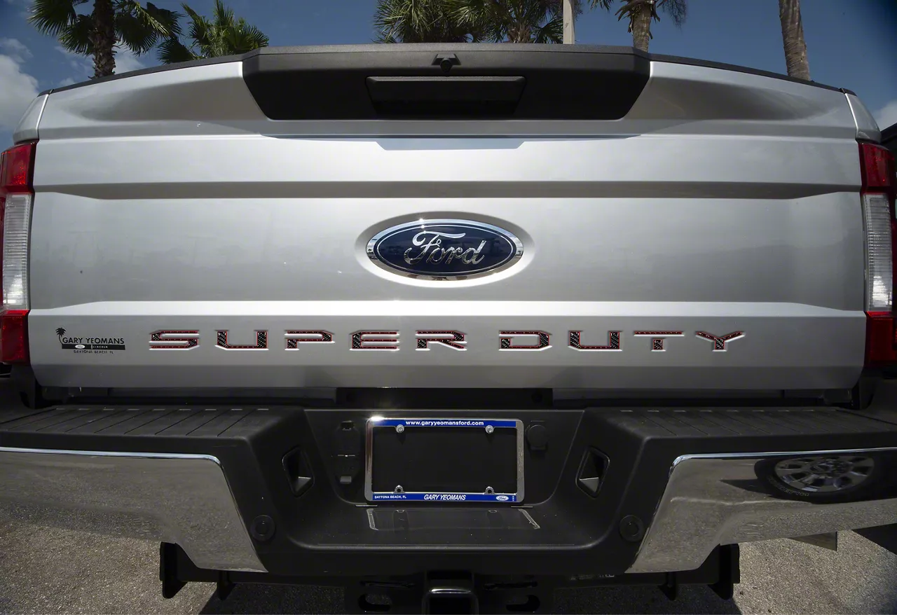 F-250 Super Duty Tailgate Insert Letters; Domed Carbon Fiber with Red ...