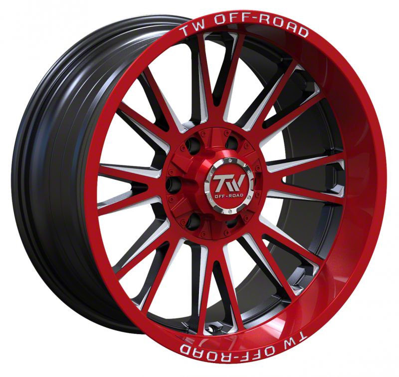 TW Offroad Yukon TF2 Black Machined with Red 6-Lug Wheel; 20x10; -12mm ...