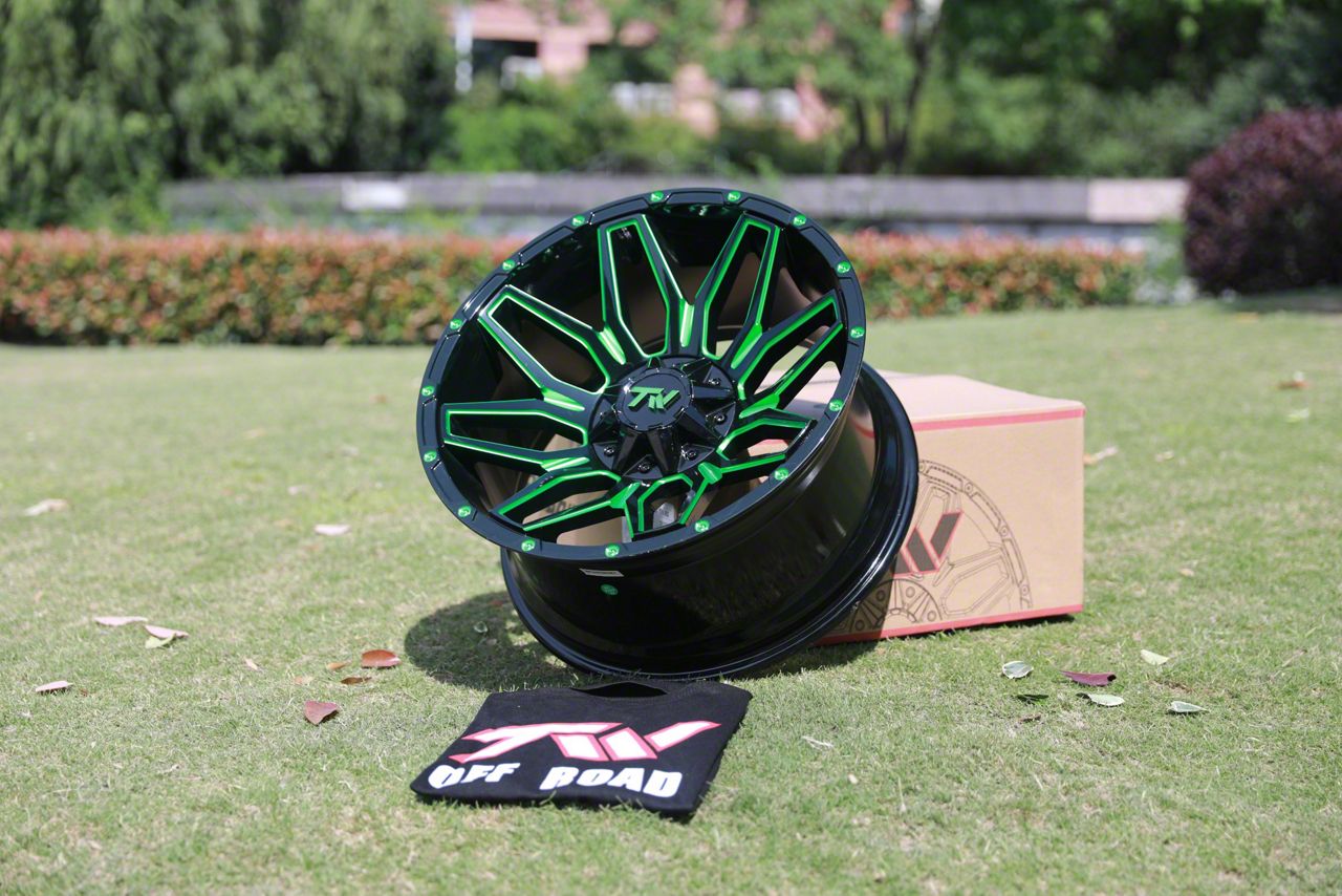 TW Offroad Silverado 1500 T3 Lotus Gloss Black with Green 6-Lug Wheel ...