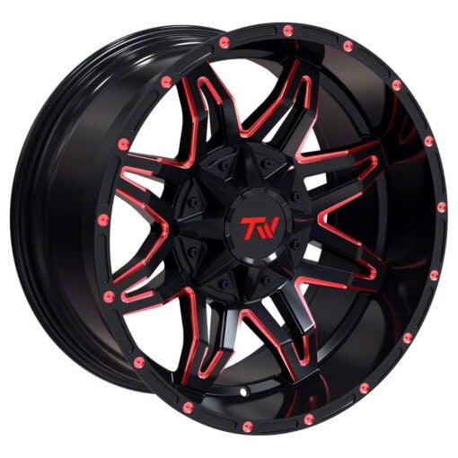 TW Offroad Colorado T2 Spider Gloss Black with Red 6-Lug Wheel; 20x10 ...
