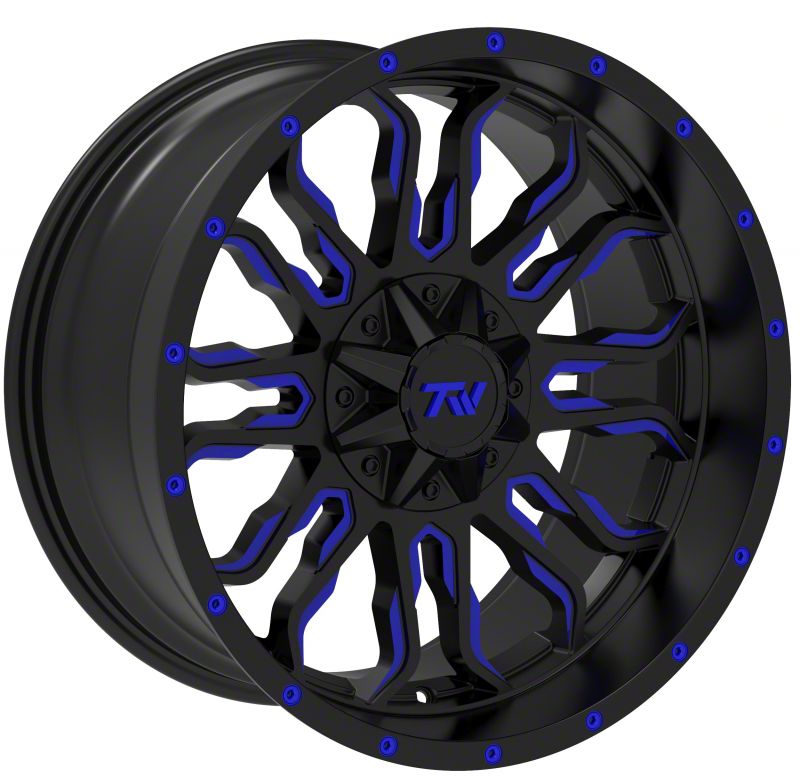 TW Offroad Ranger T8 Flame Gloss Black with Blue 6-Lug Wheel; 20x10 ...