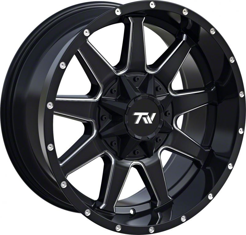 TW Offroad Sierra 1500 T9 Simple Gloss Black with Milled Spokes 6-Lug Wheel; 20x9; -12mm Offset ...