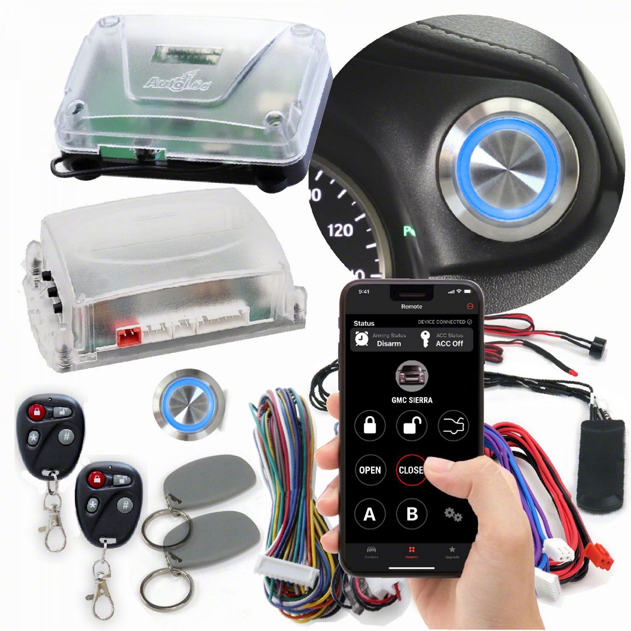 Universal AT Billet Push Button Engine Start/Stop with Keyless Entry ...