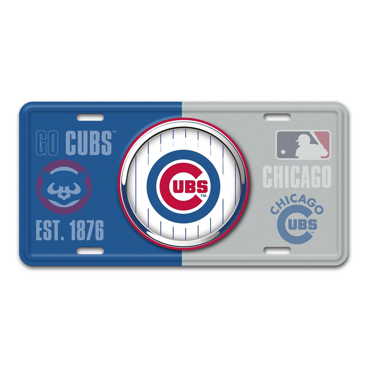 Universal AT Embossed Metal License Plate with Chicago Cubs Logo; Blue ...