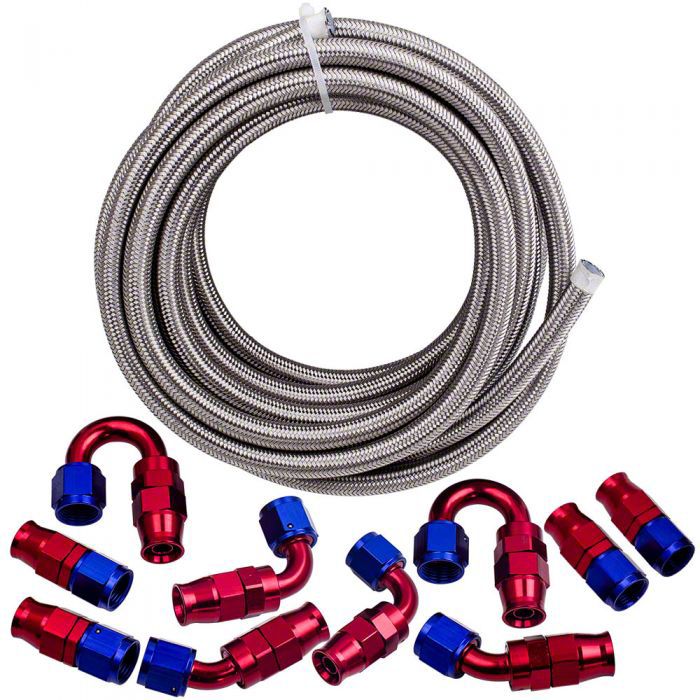 Universal AT Stainless Steel Braided PTFE Fuel/Oil Hose Kit; -8AN; 20 ...