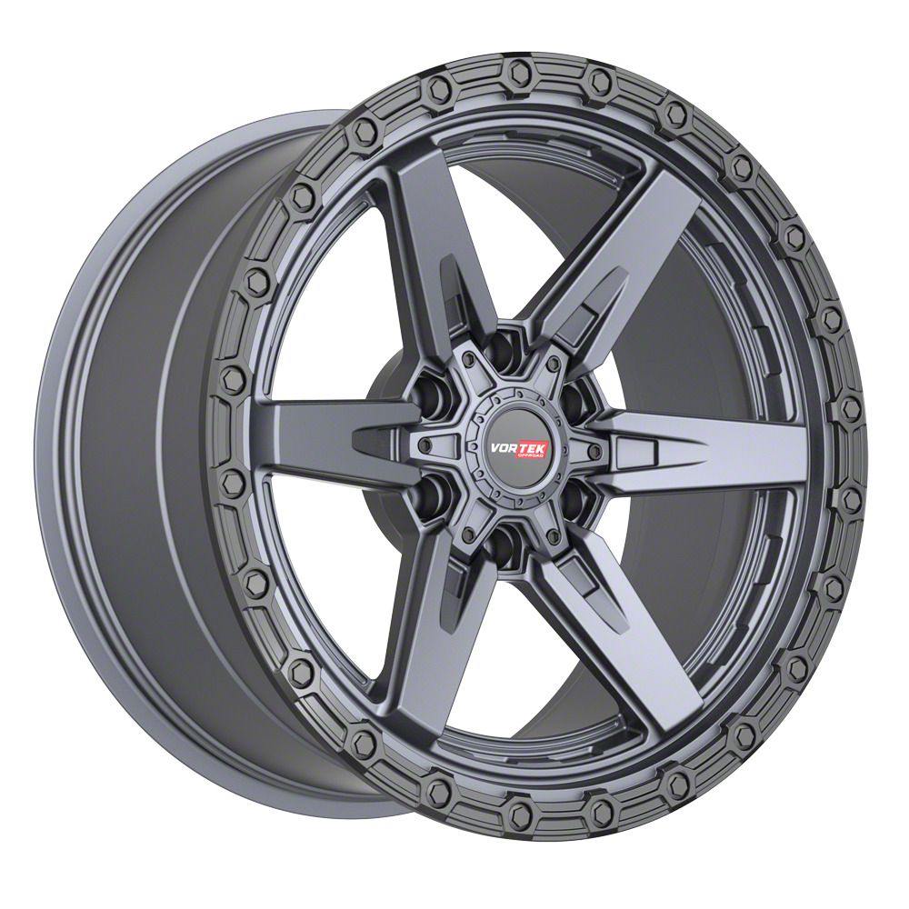 Vortek Off-Road Yukon VRT-602 Matte Titanium with Black Bead Ring 6-Lug Wheel; 20x9; 12mm Offset ...