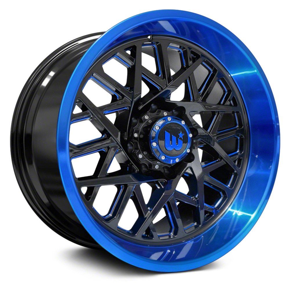 Western Wheels Dakota SAHARA Gloss Black with Blue Lip 5-Lug Wheel ...