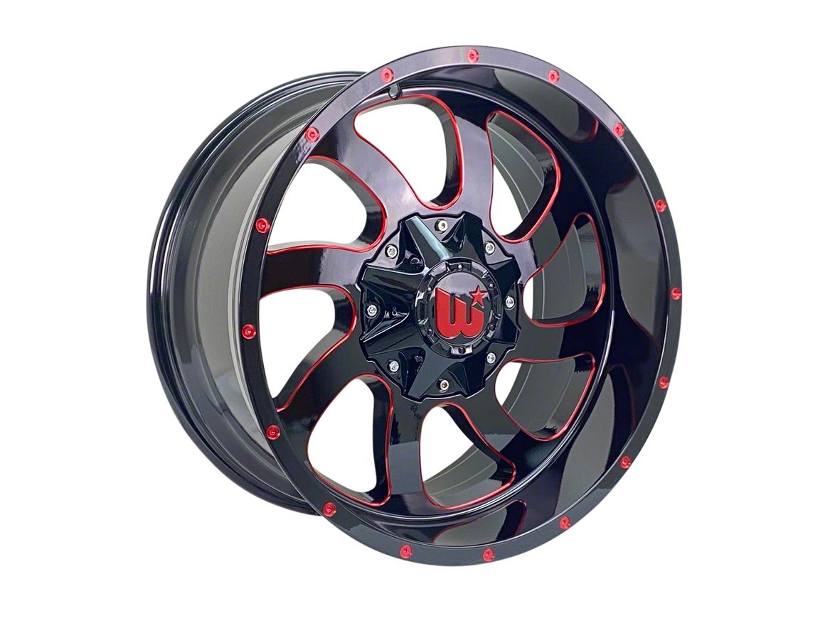 Western Wheels RAM 1500 DUSTY Gloss Black with Red Milling Spokes and ...
