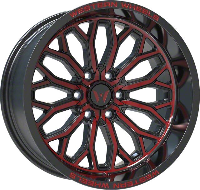 Western Wheels Sierra 1500 IR08 Gloss Black Red Milling Spokes 6-Lug ...