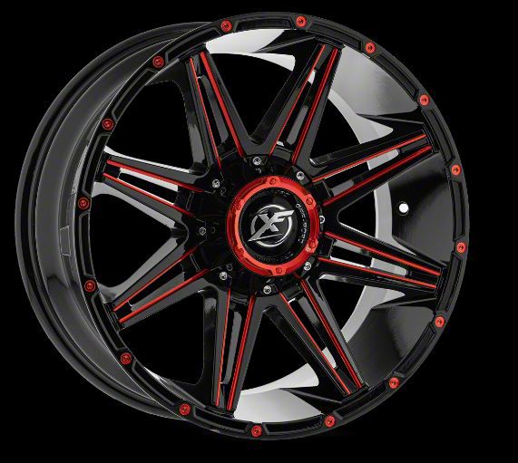 XF Offroad Sierra 3500 XF-220 Gloss Black and Red Milled 8-Lug Wheel ...