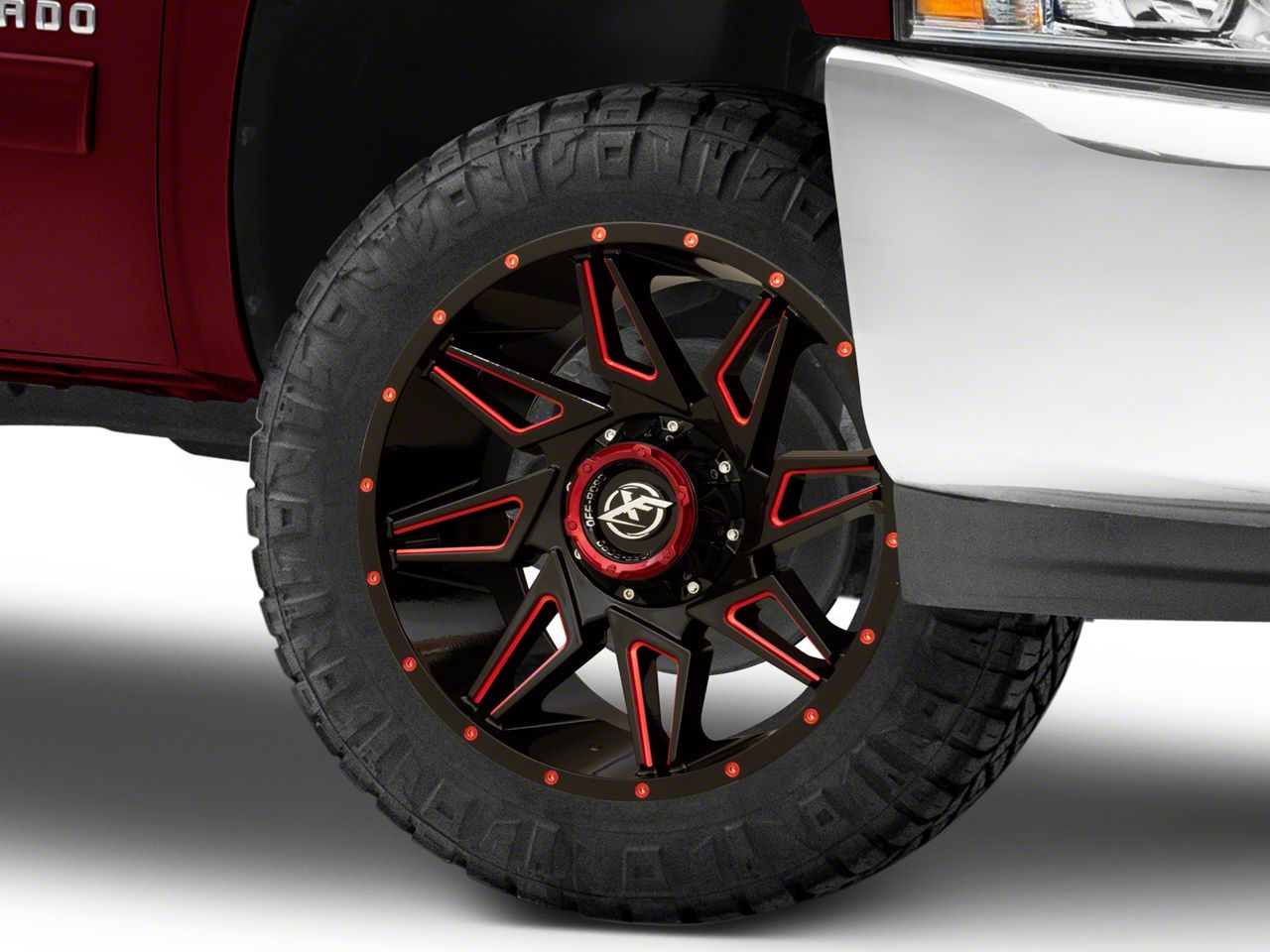 XF Offroad Silverado 1500 XF-218 Gloss Black Red Milled 6-Lug Wheel ...