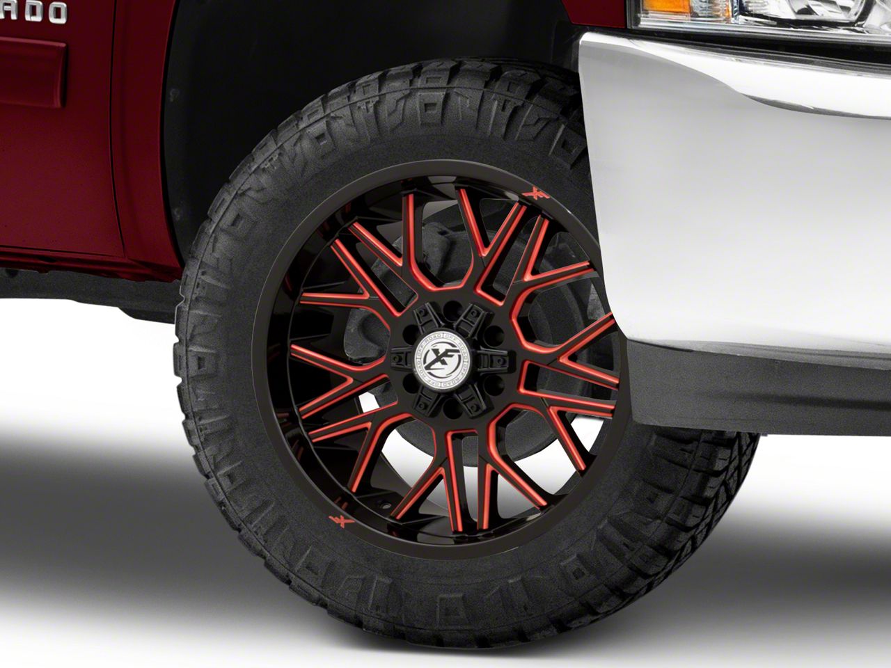XF Offroad Silverado 1500 XF-235 Gloss Black Red Milled 6-Lug Wheel ...