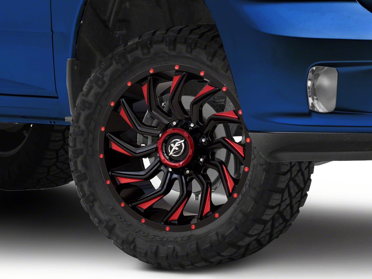 XF Offroad RAM 1500 XF-224 Gloss Black Red Milled 5-Lug Wheel; 20x9 ...