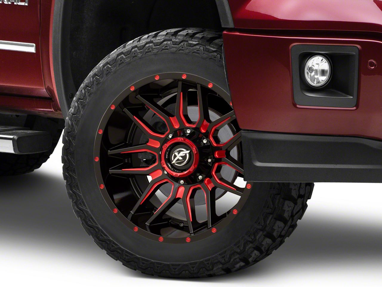 XF Offroad Sierra 1500 XF-222 Gloss Black Red Milled 6-Lug Wheel; 20x10 ...