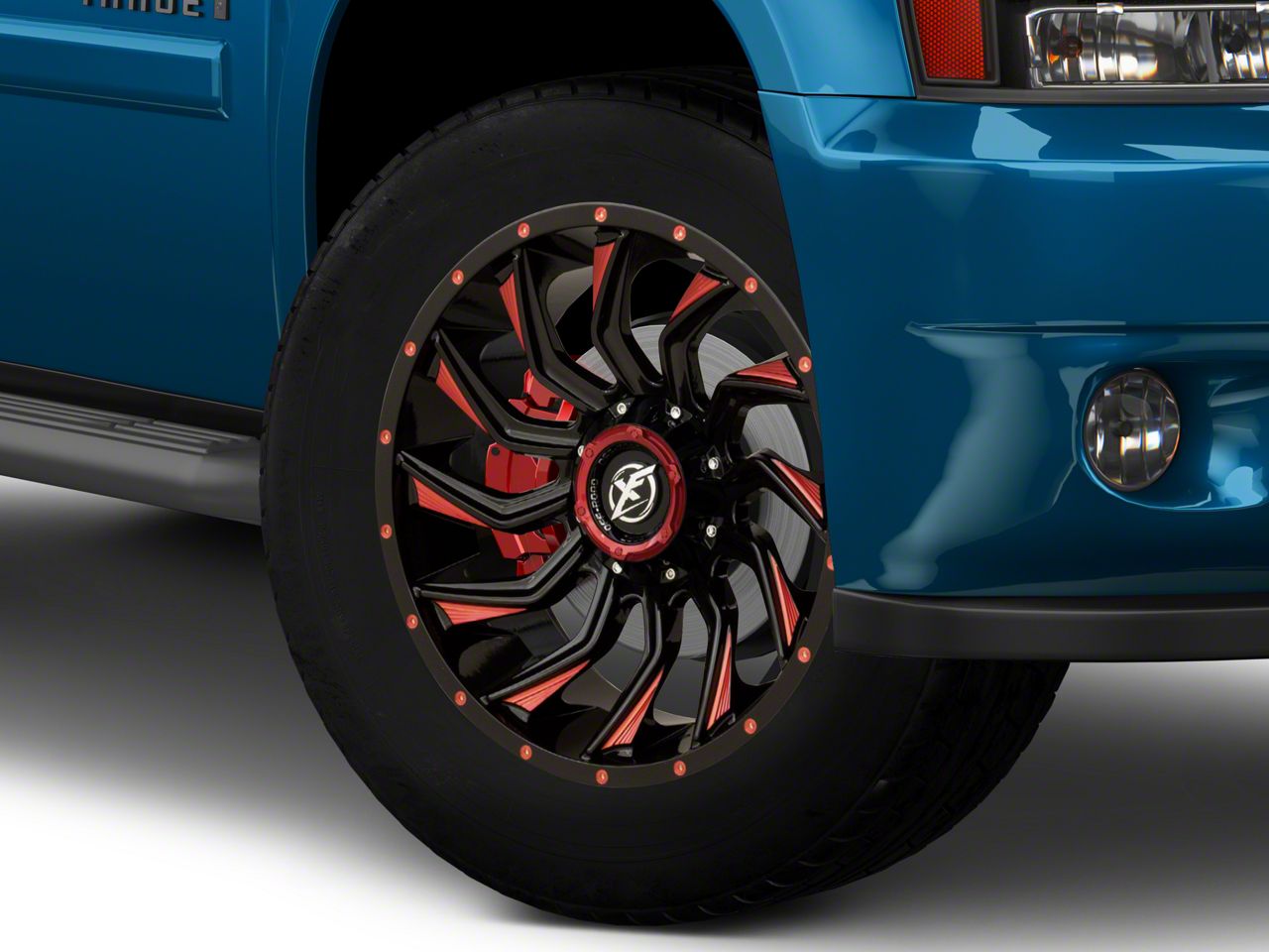 XF Offroad Canyon XF-224 Gloss Black Red Milled 6-Lug Wheel; 20x10 ...