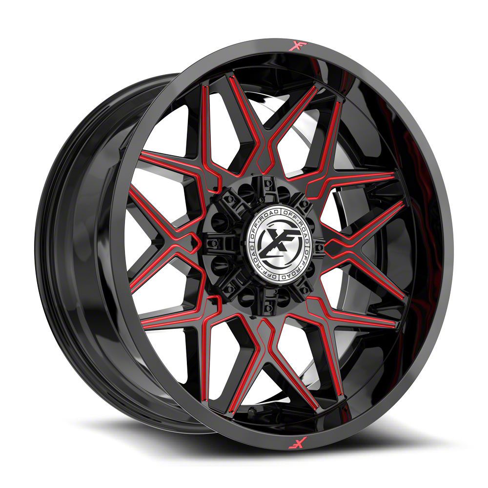 XF Offroad F-250 Super Duty XF-238 Gloss Black and Red Milled 8-Lug ...