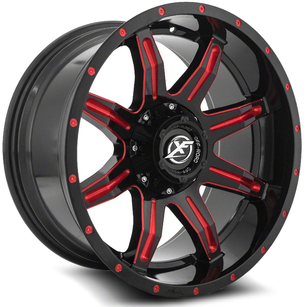 XF Offroad RAM 1500 XF-215 Gloss Black and Red Milled 5-Lug Wheel; 20x9 ...