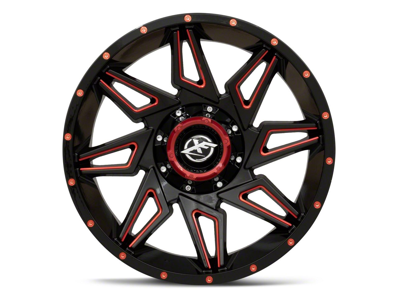 XF Offroad RAM 1500 XF-218 Gloss Black Red Milled 6-Lug Wheel; 20x10 ...