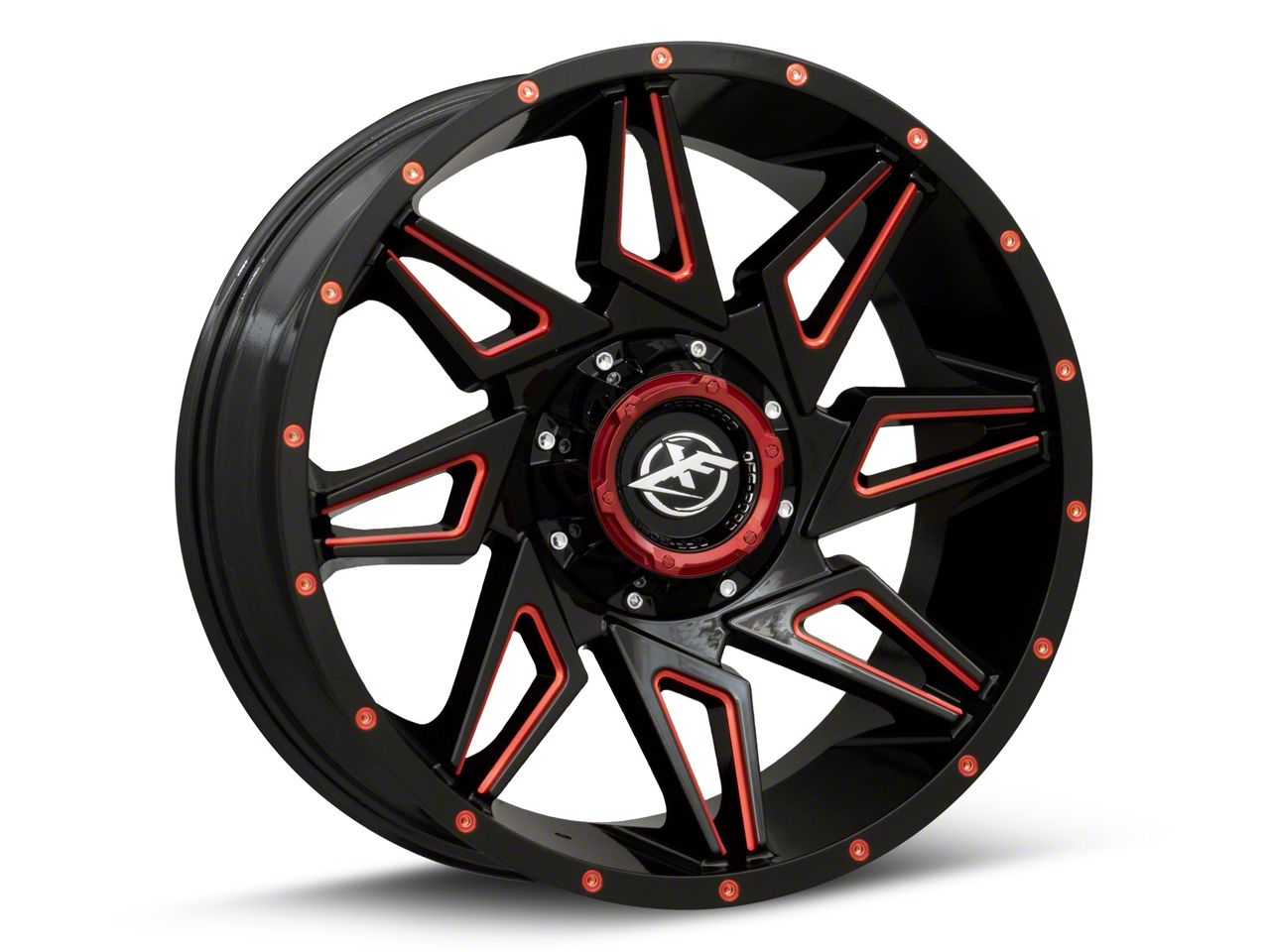 XF Offroad RAM 1500 XF-218 Gloss Black Red Milled 6-Lug Wheel; 20x10 ...