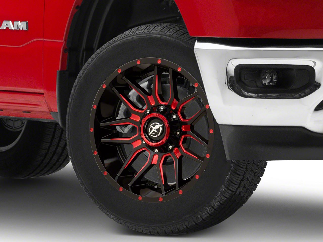 XF Offroad RAM 1500 XF-222 Gloss Black Red Milled 6-Lug Wheel; 20x9 ...