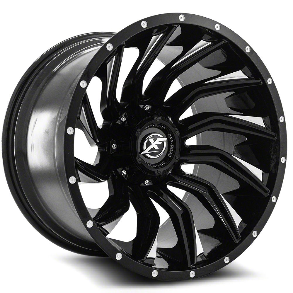 XF Offroad RAM 1500 XF-224 Gloss Black and Milled 5-Lug Wheel; 24x14 ...