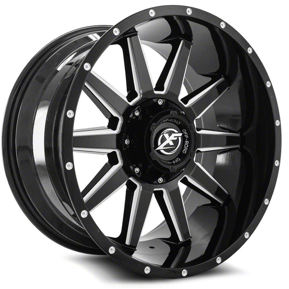 XF Offroad RAM 3500 XF-219 Gloss Black and Milled 8-Lug Wheel; 18x9 ...