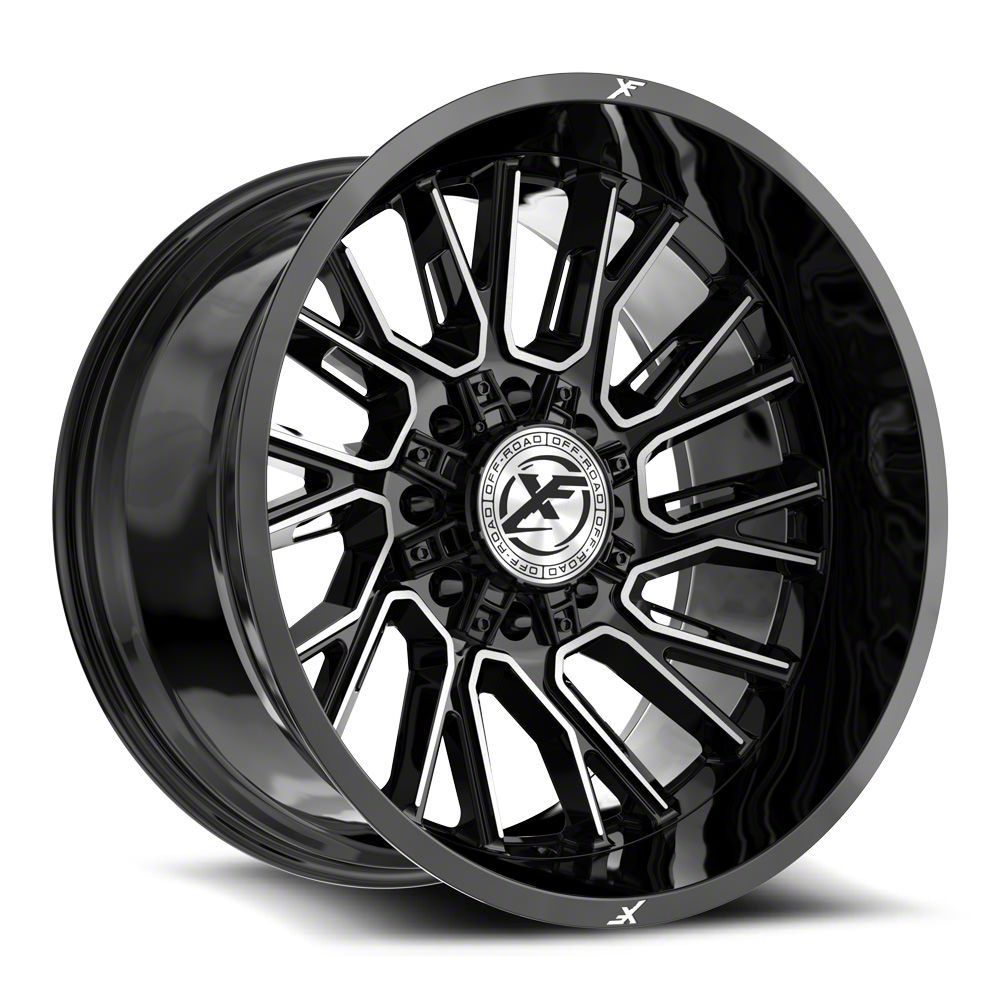 XF Offroad RAM 3500 XF-230 Gloss Black and Machined 8-Lug Wheel; 22x12 ...