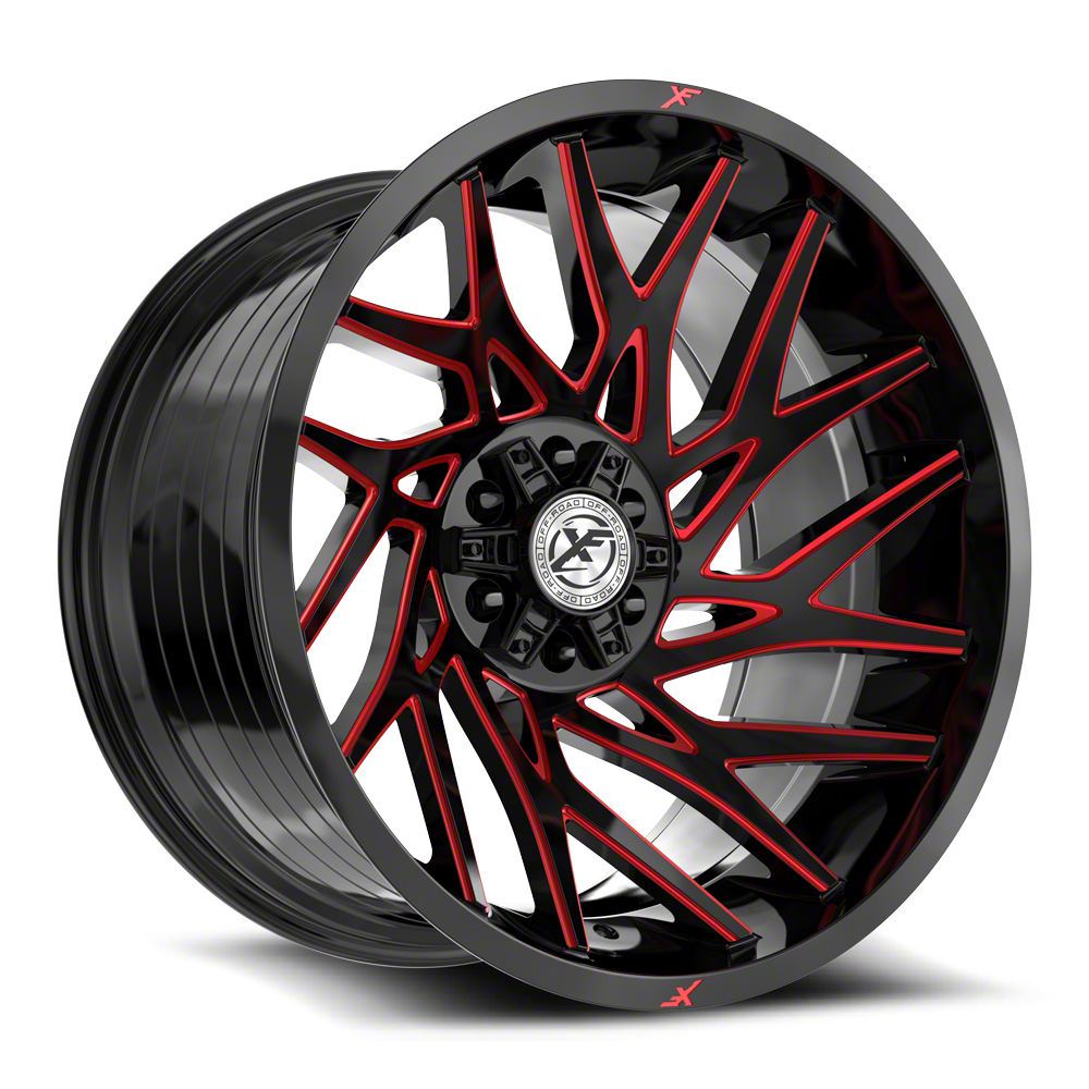 XF Offroad Ranger XF-229 Gloss Black and Red Milled 6-Lug Wheel; 20x12 ...