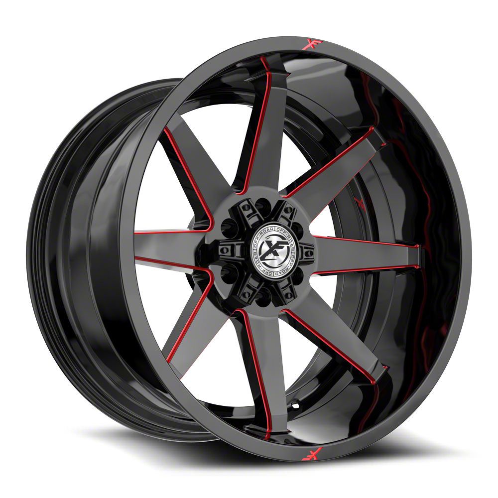 XF Offroad Ranger XF-236 Gloss Black and Red Milled 6-Lug Wheel; 22x12 ...