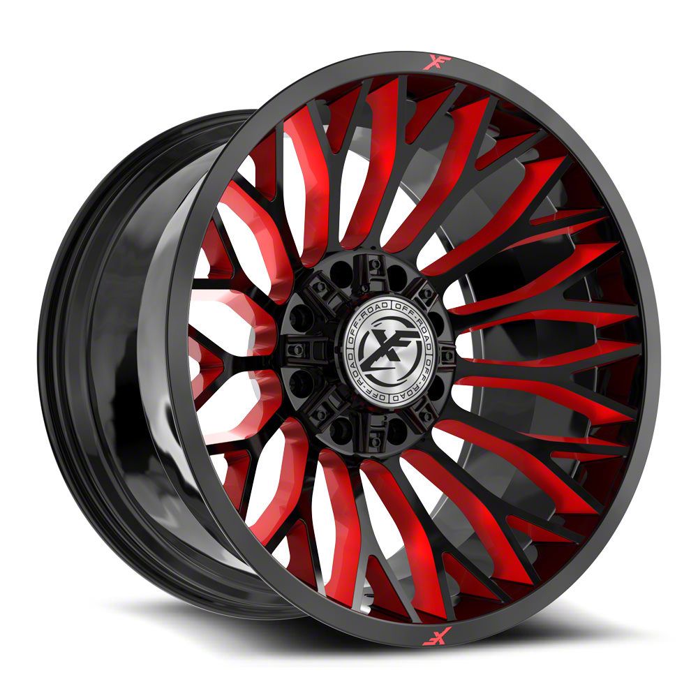 XF Offroad Sierra 3500 XF-237 Gloss Black and Red Milled 8-Lug Wheel ...