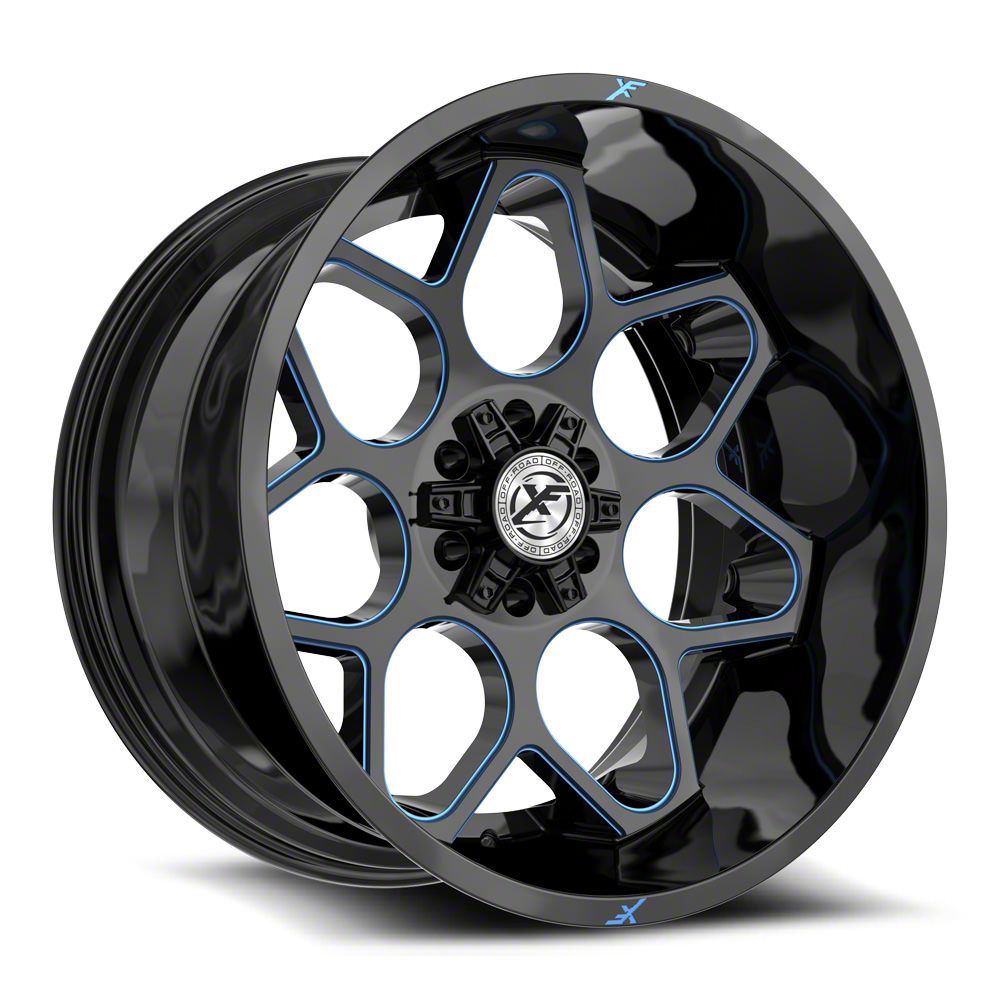 XF Offroad Silverado 1500 XF-233 Gloss Black and Blue Milled 6-Lug ...