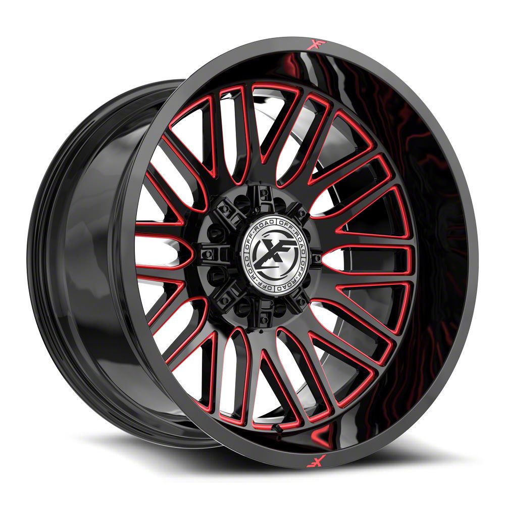 XF Offroad Silverado 3500 XF-240 Gloss Black and Red Milled 8-Lug Wheel ...