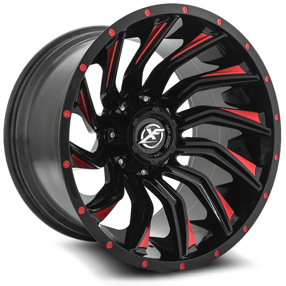 XF Offroad Tahoe XF-224 Gloss Black and Red Milled 6-Lug Wheel; 20x10 ...