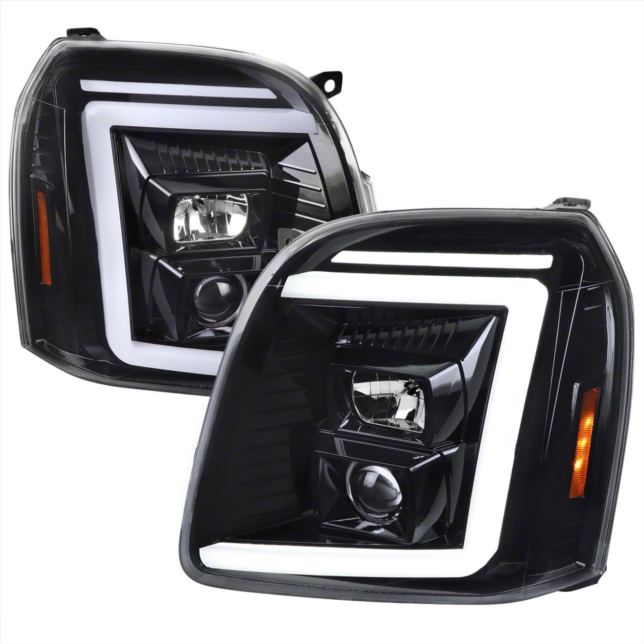 Yukon LED Bar Projector Headlights with Sequential Turn Signals; Gloss ...