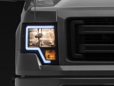 F-150 LED Bar Factory Style Headlights with Amber Reflectors; Black ...