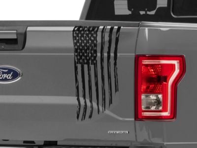 SEC10 F-150 Vertical Tailgate Distressed Flag Decal; Matte Black ...
